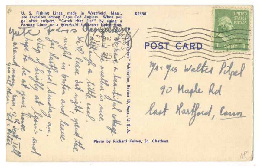 STRIPED BASS Chathamport MA Jack Summers 1940s Linen FISHING LINE AD ...