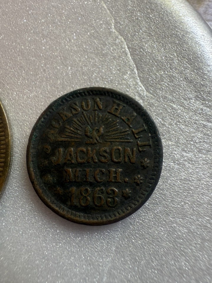 Vintage tokens 1858 Masonic Battle Creek MI 1863 Civil War Jackson MI ...