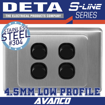 DETA S-Line Stainless Steel Quad Switch Four Light Black Wall Plate ...
