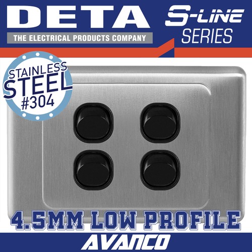 DETA S-Line Stainless Steel Quad Switch Four Light Black Wall Plate ...