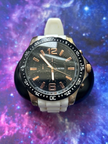 Unlisted Kenneth Cole Gold Tone Black Bexel White Rubber Band Watch UL1270 | eBay