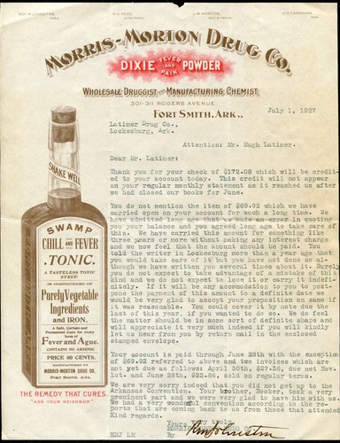 FORT SMITH, ARK. ~MORRIS-MORTON, SWAMP FEVER TONIC ~ ILLUS. MEDICAL ...