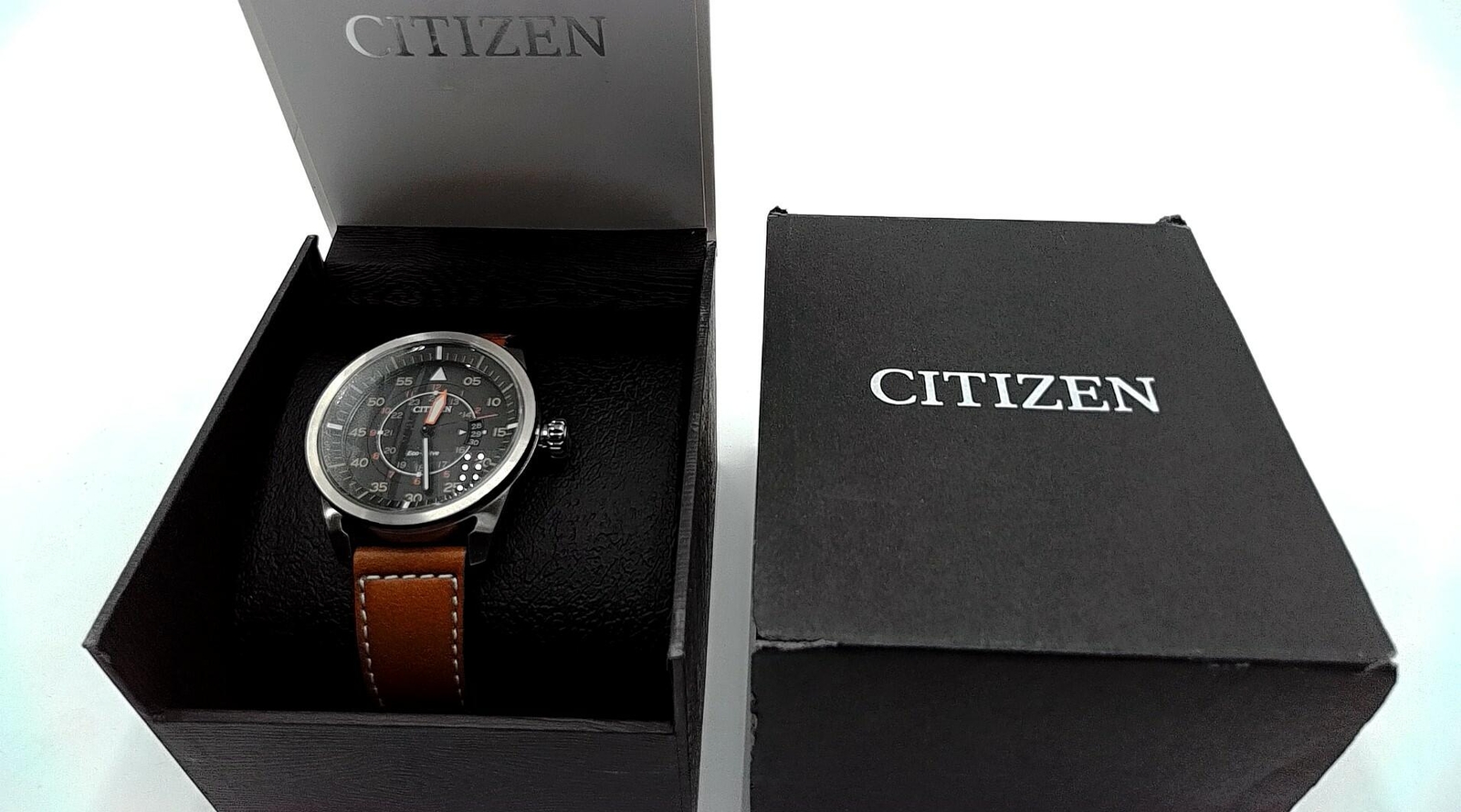 Citizen’s Men’s Eco-Drive 3-Hand Date Avion Watch with Leather Strap