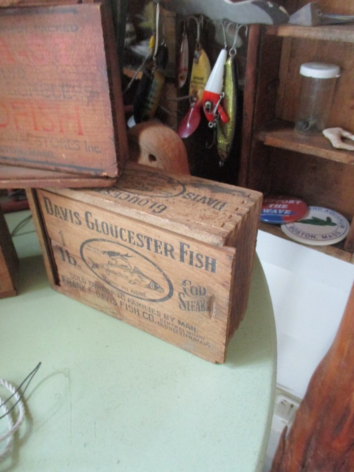 SALE Antique Lot 3 Wooden Fishing Boxes Cod General Store Boston ...