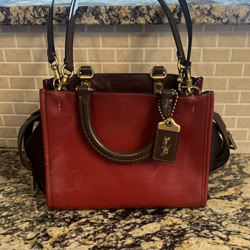 Coach Rogue 25 Colorblock Brick Red Brown Satchel Adjustable Crossbody ...