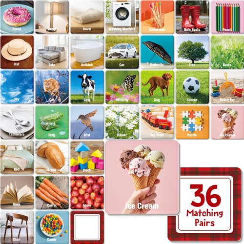 72 PCS Memory Matching Game for Kids - 36 Everyday Object Cards | eBay