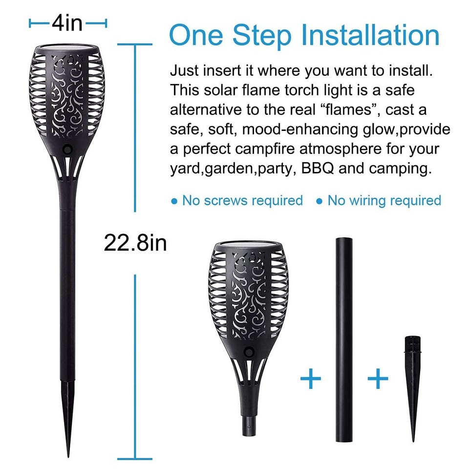 Large Solar Torch Light with Flickering Flame Fire Effect Garden Lights ...