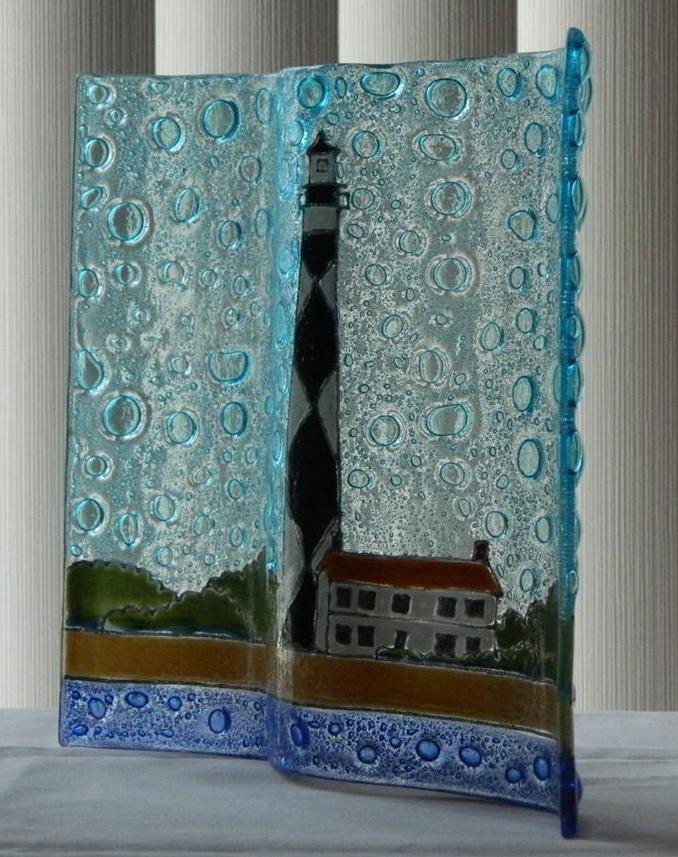 Cape Lookout NC Lighthouse Large Wavy Fused Art Glass Nautical Made in ...