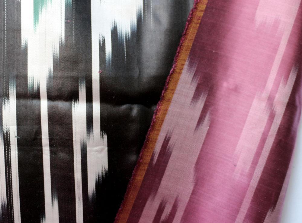 UZBEK USSR(192.9"-490cm)HAND CRAFTED IKAT HAN ATLAS FABRIC 70%SILK-30 ...