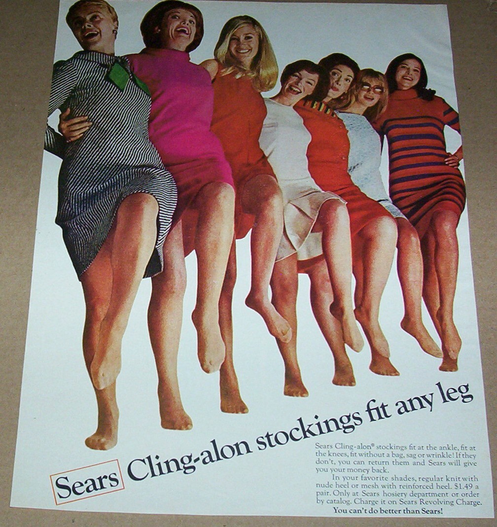 1967 print ad page - Cling-alon Stockings lady legs hosiery Sears ...