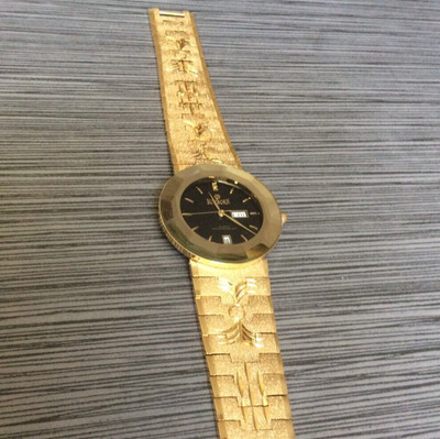 SUNBORN Men's Dress Gold Watch Round Day & Date Black Dial on Gold Band ...