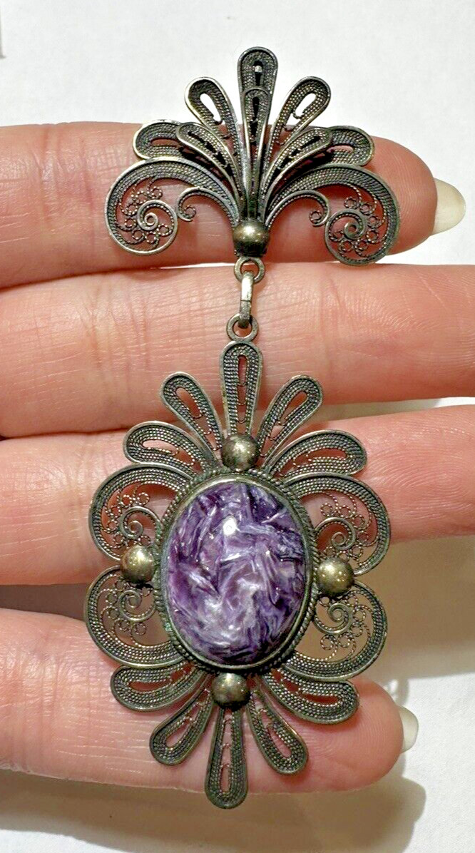 Exquisite Russian Silver Filigree Hand Made Pendant P… - Gem