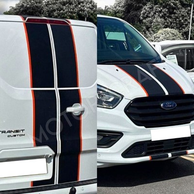 For FORD TRANSIT CUSTOM BONNET & REAR BARN DOOR STRIPES DECALS VINYL ...