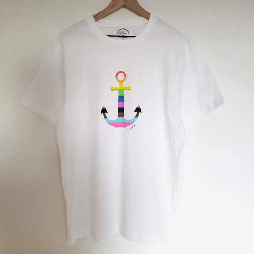 J CREW Factory Women SIZE L PFLAG Pride Rainbow Anchor White T-Shirt ...
