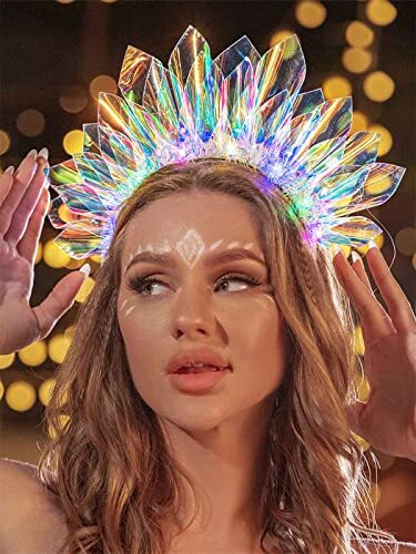 Light Up Headband Led Crown Headbands Glow Tinsel Headpiece Party Rave ...