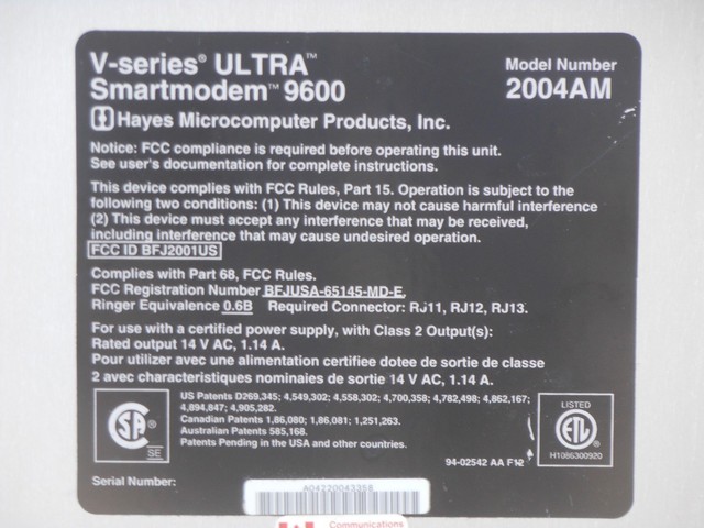 Hayes Ultra SMARTMODEM 9600 Uvsm9600 External Modem 2004AM V-series ...