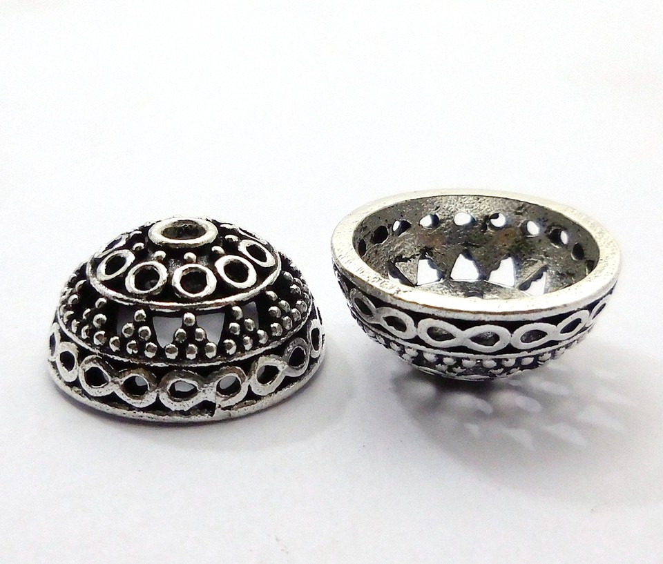 2 Pcs 17X8mm Bali 14mm Inner Bead Cap Antique Silver Plated | eBay
