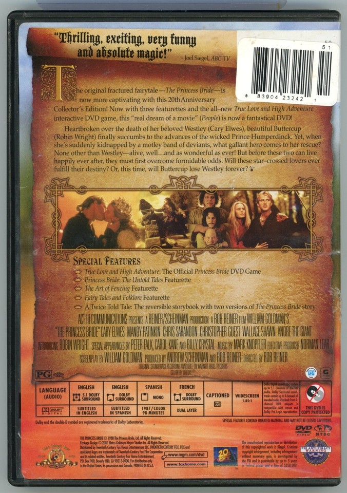 THE PRINCESS BRIDE 20th Anniversary Edition Cary Elwes, Robin Wright ...