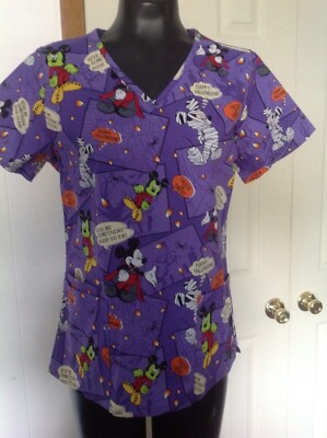 Disney Mickey Mouse Halloween Scrub Top mummy, vampire Ladies Size XS ...