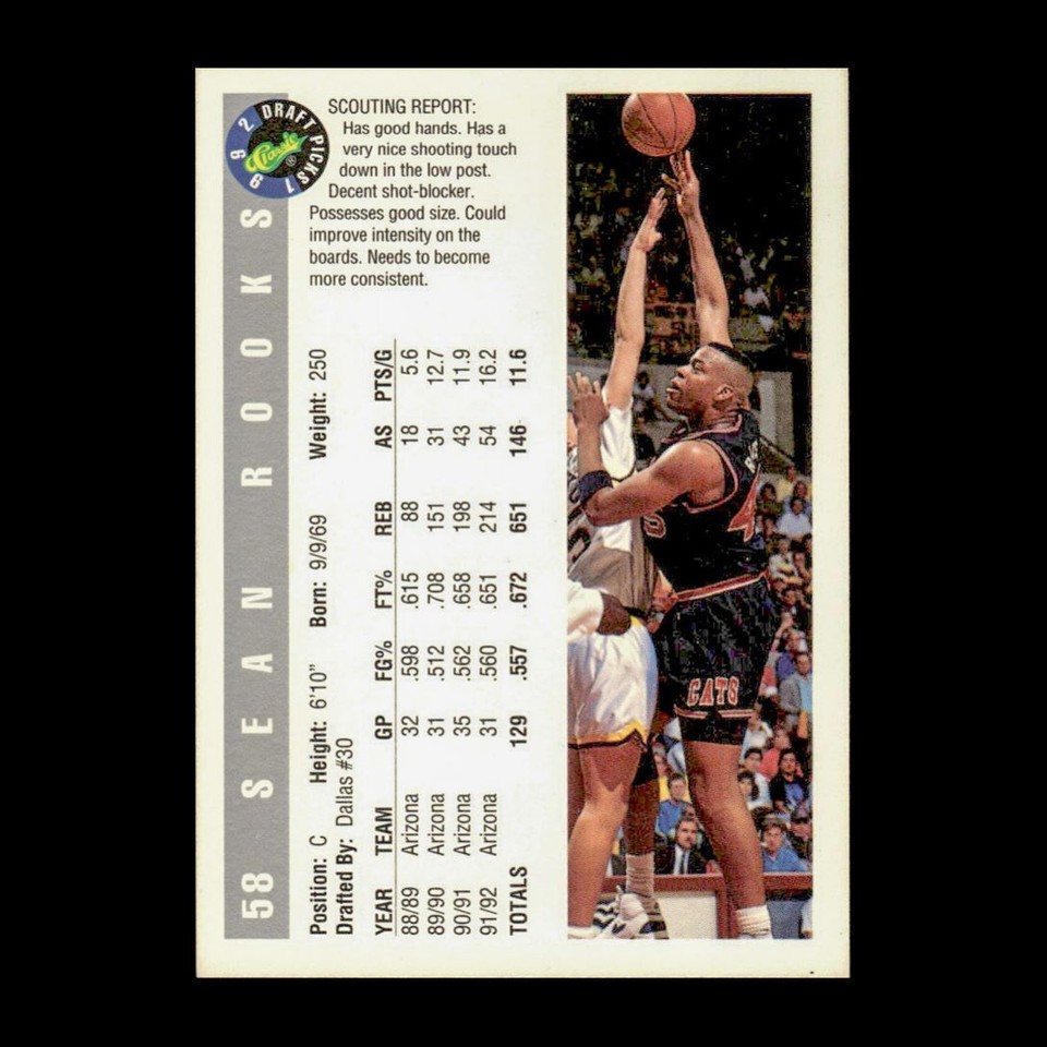 Sean Rooks 1992-93 Classic Draft Arizona Wildcats #58 R331G 6 | eBay