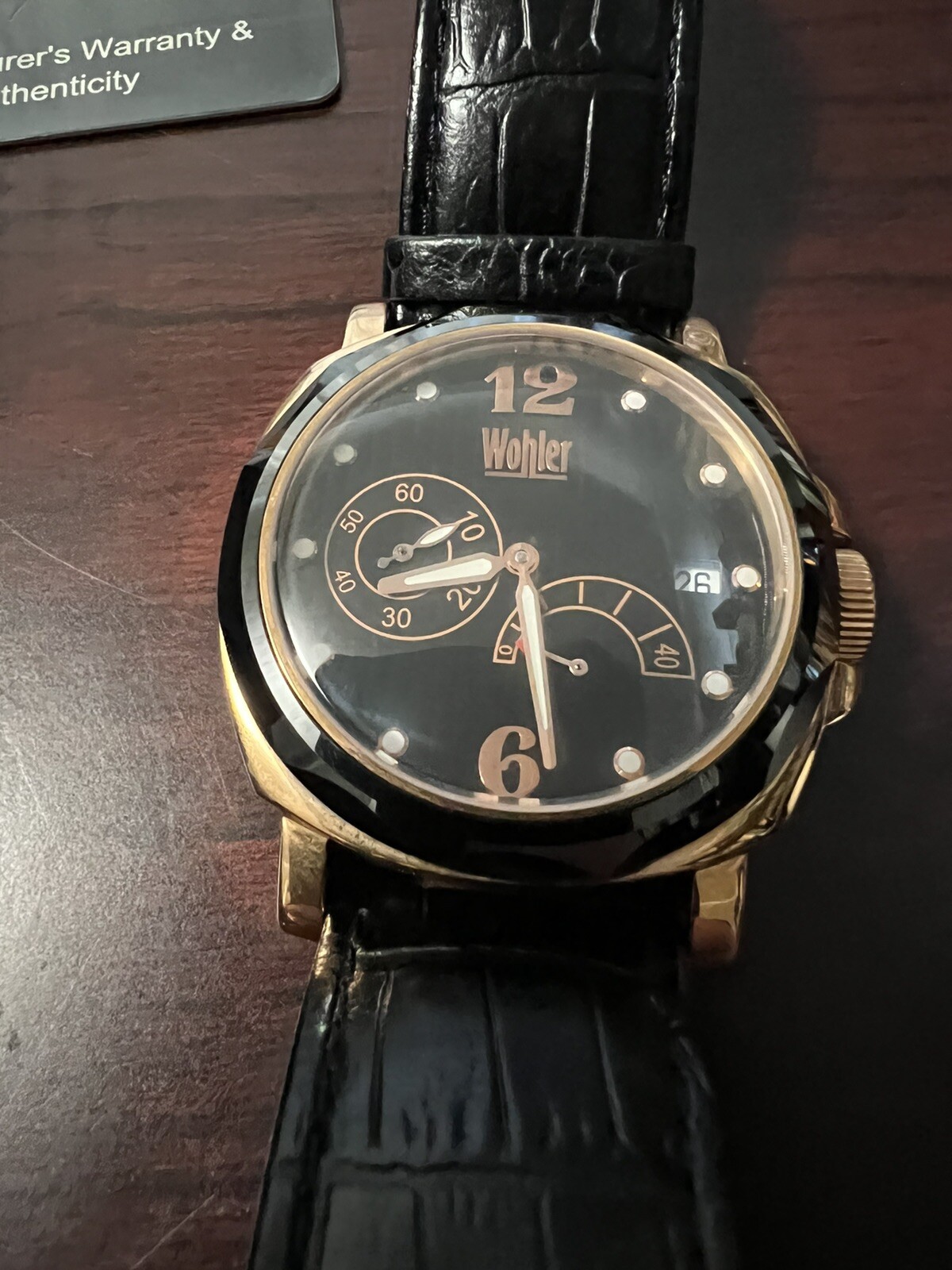 WOHLER GOETHE MENS AUTOMATIC BLACK GOLD STAINLESS STEEL WATER RESISTANT ...