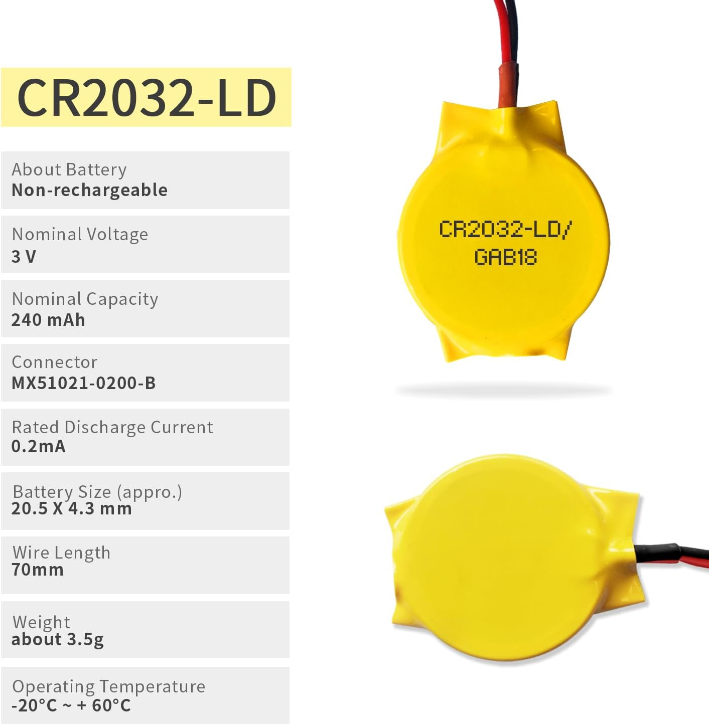 EEMB 10 Pack CMOS Battery CR2032 3V with 2 Pin Cable & MOLEX Connector ...