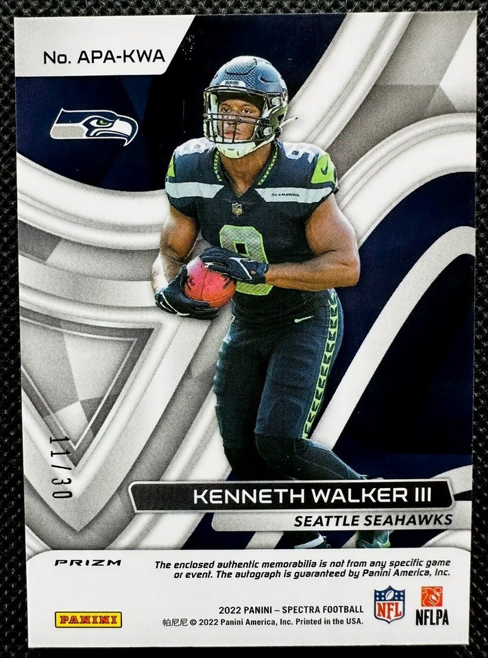 2022 SPECTRA KENNETH WALKER ASPIRING PURPLE PANDORA PATCH AUTO ROOKIE ...