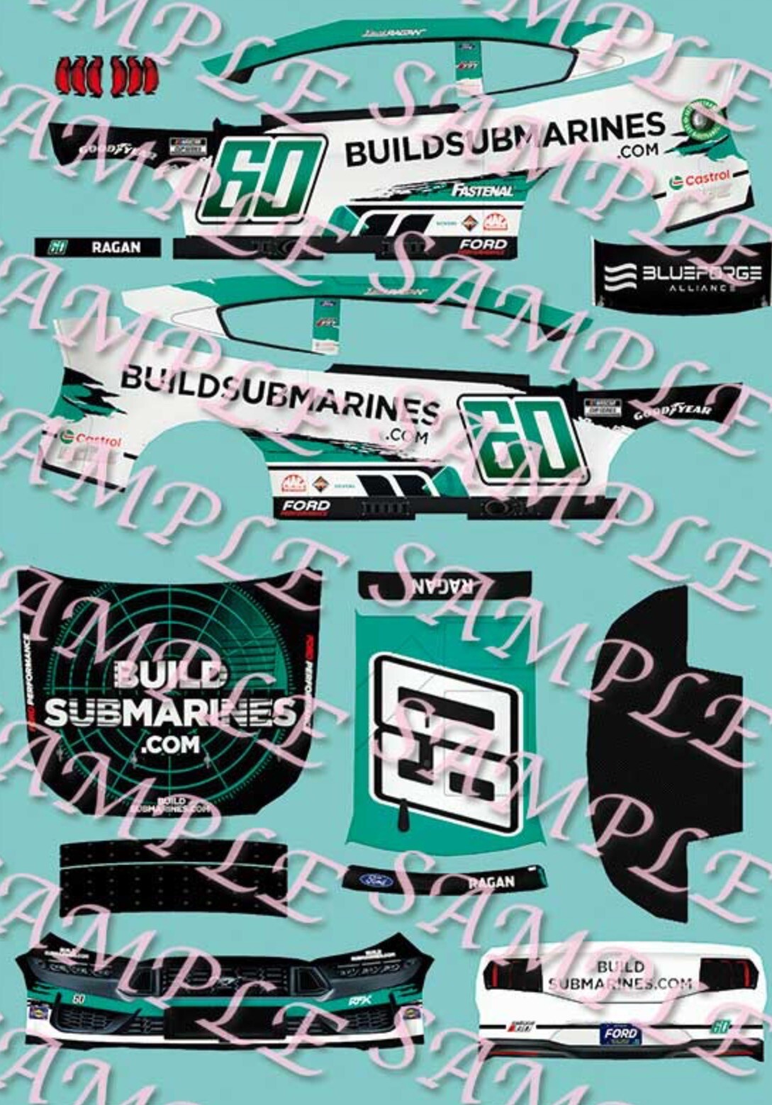 Custom 2024 David Ragan #60 Submarines 1/64 Scale Peel & Stick Decals ...