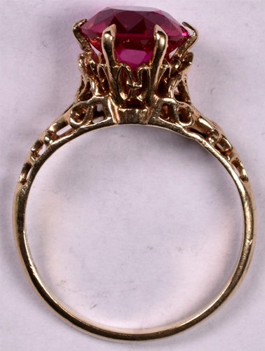 Antique Red Solitaire 10k Yellow Gold Filigree Synthetic Ruby | eBay
