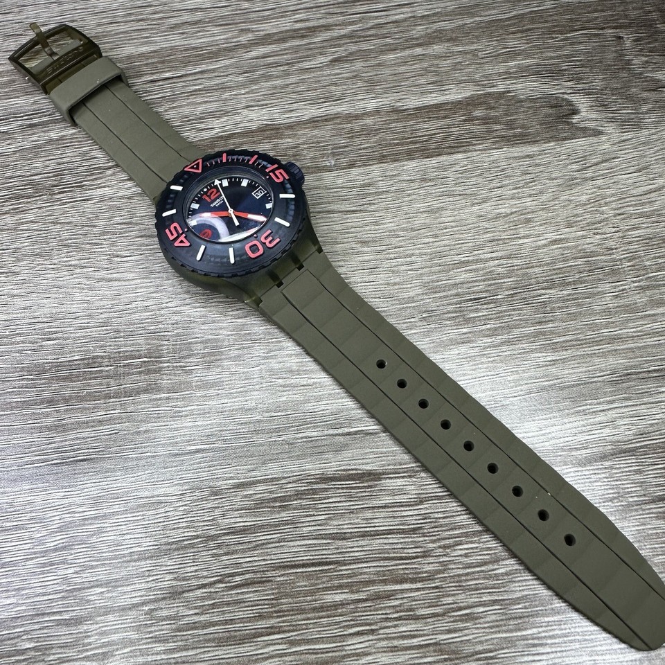NEW LIMITED EDITION Swatch SCUBA WHALEBONE Olive Green 44mm Watch ...