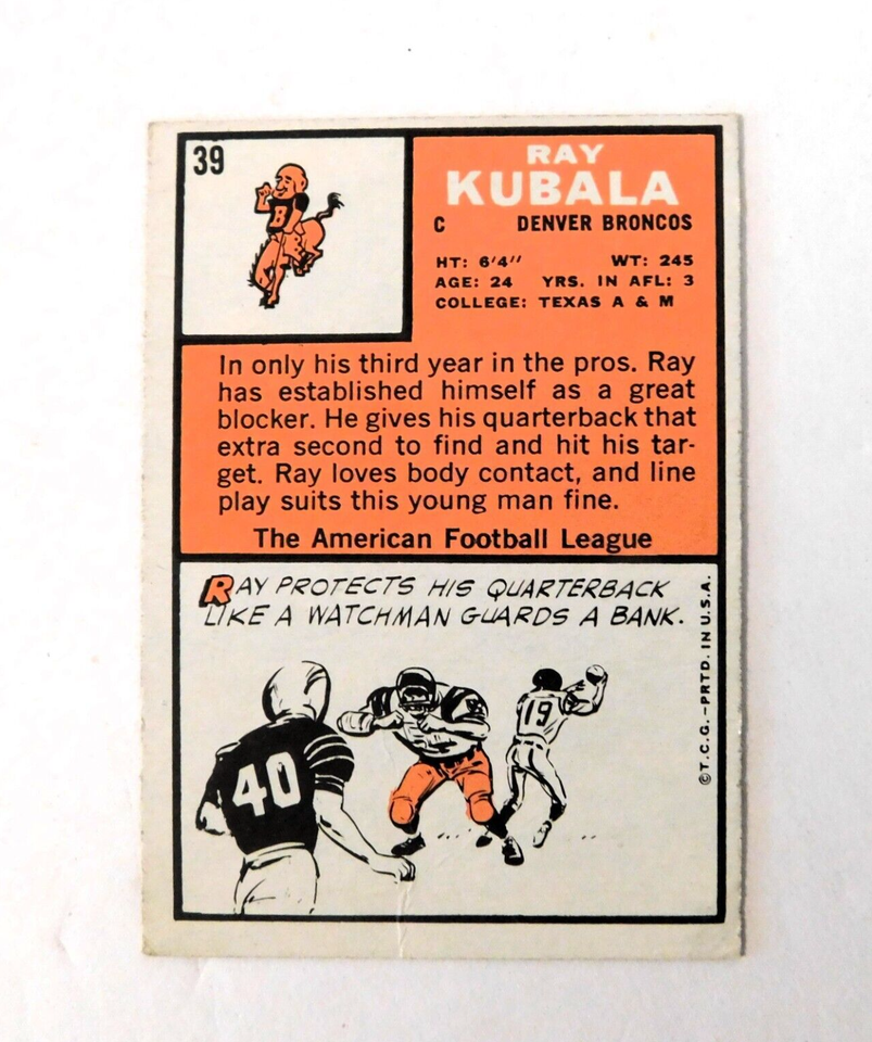1966 TOPPS #39 Ray Kubala Denver Broncos Football Card | eBay
