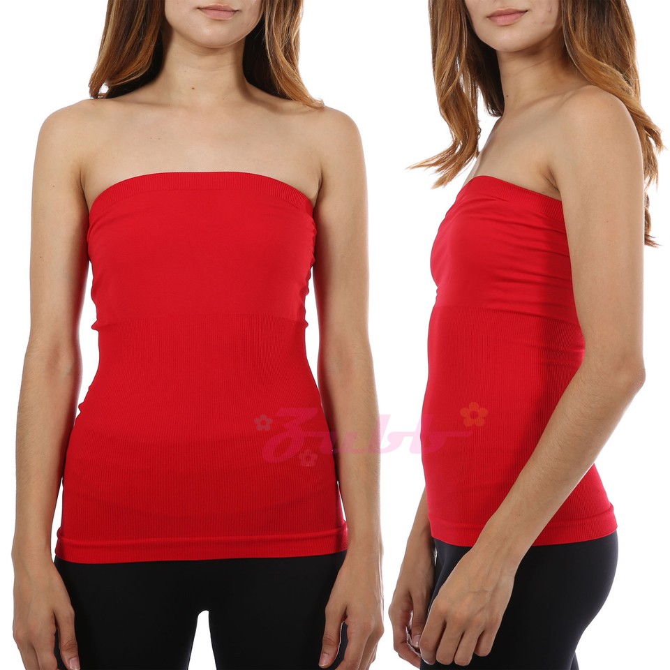 Women Sleeveless Strapless Tube Top long Bandeau Stretch Ribbed Basic ...