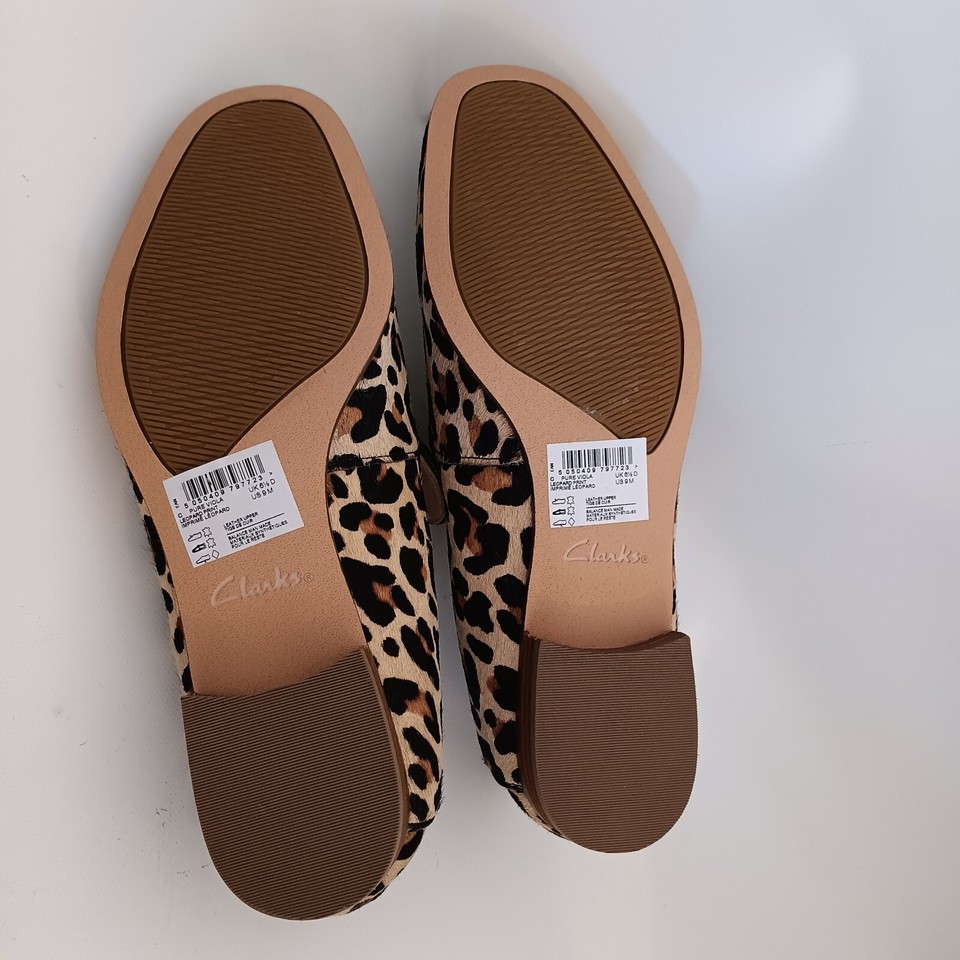Clarks Women’s Pure Viola Haircalf Slip-On Leopard Print Loafers - Size ...