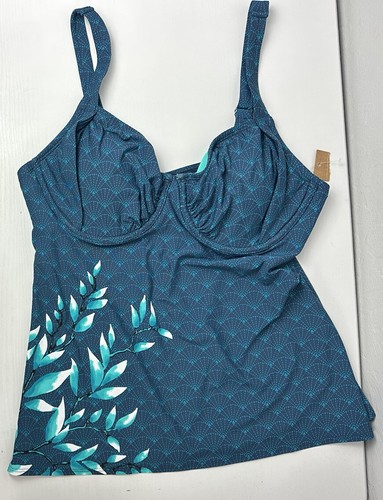 NWT Title Nine Bodacious Tankini Swim Top Floral Detail Turquoise Blue ...