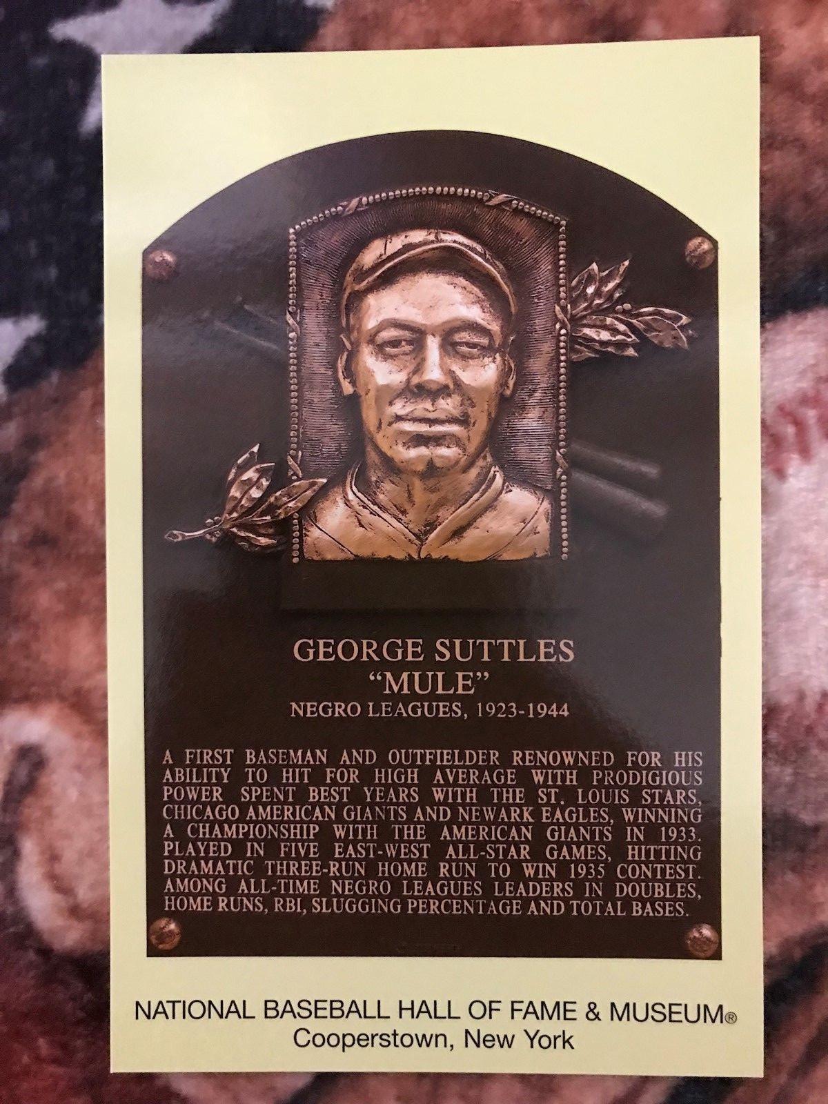 George Mule Suttles Postcard- Baseball Hall of Fame Induction Plaque ...