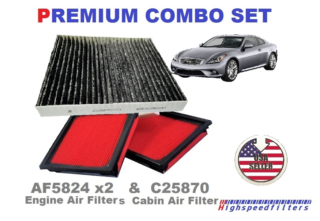 2x AIR FILTER + 1 CHARCOAL CABIN AIR FILTER SET FOR INFINITI G37 EX37 ...