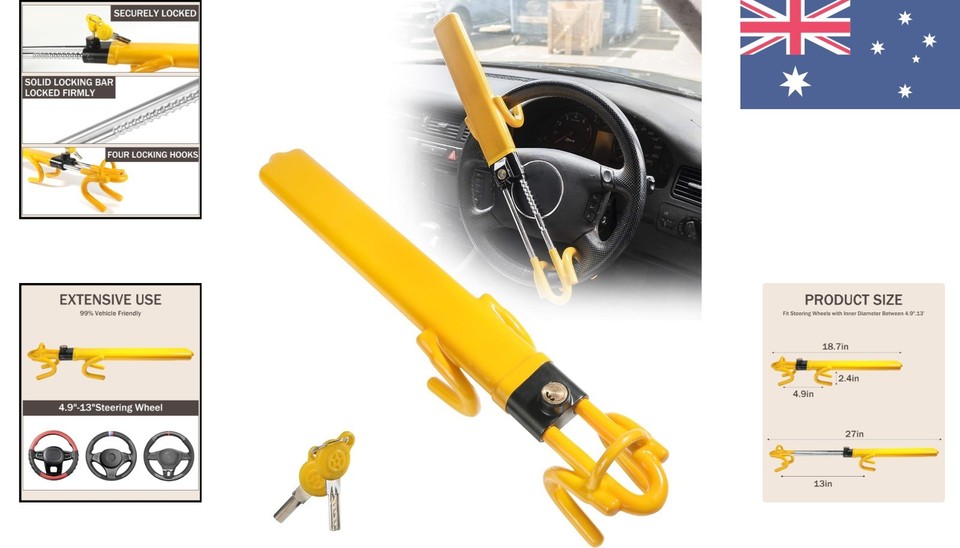 Bright Yellow Anti-Theft Steering Wheel Lock with Double Protection ...
