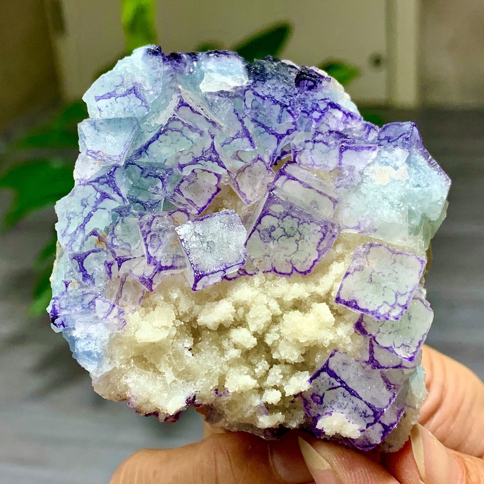 210G Natural Purple "QR Code"Fluorite Cluster Crystal Mineral Specimen ...