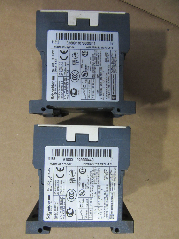 (2) Schneider Telemacanique LC1K06 Relay / Contactor 3P 25A 120V Coil ...