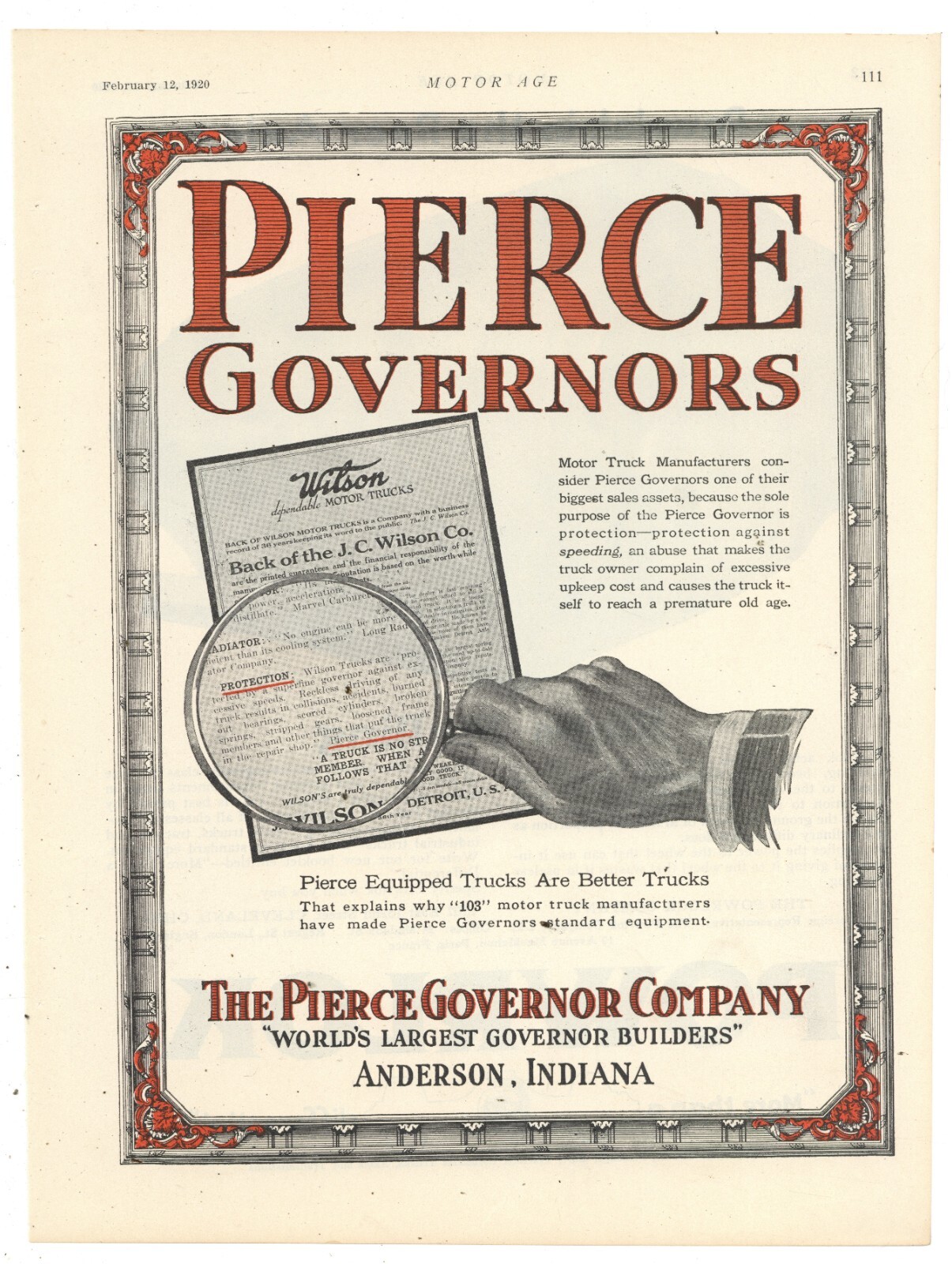 1920 Pierce Governors of Anderson, Indiana Ad: Wilson Motor Truck ...