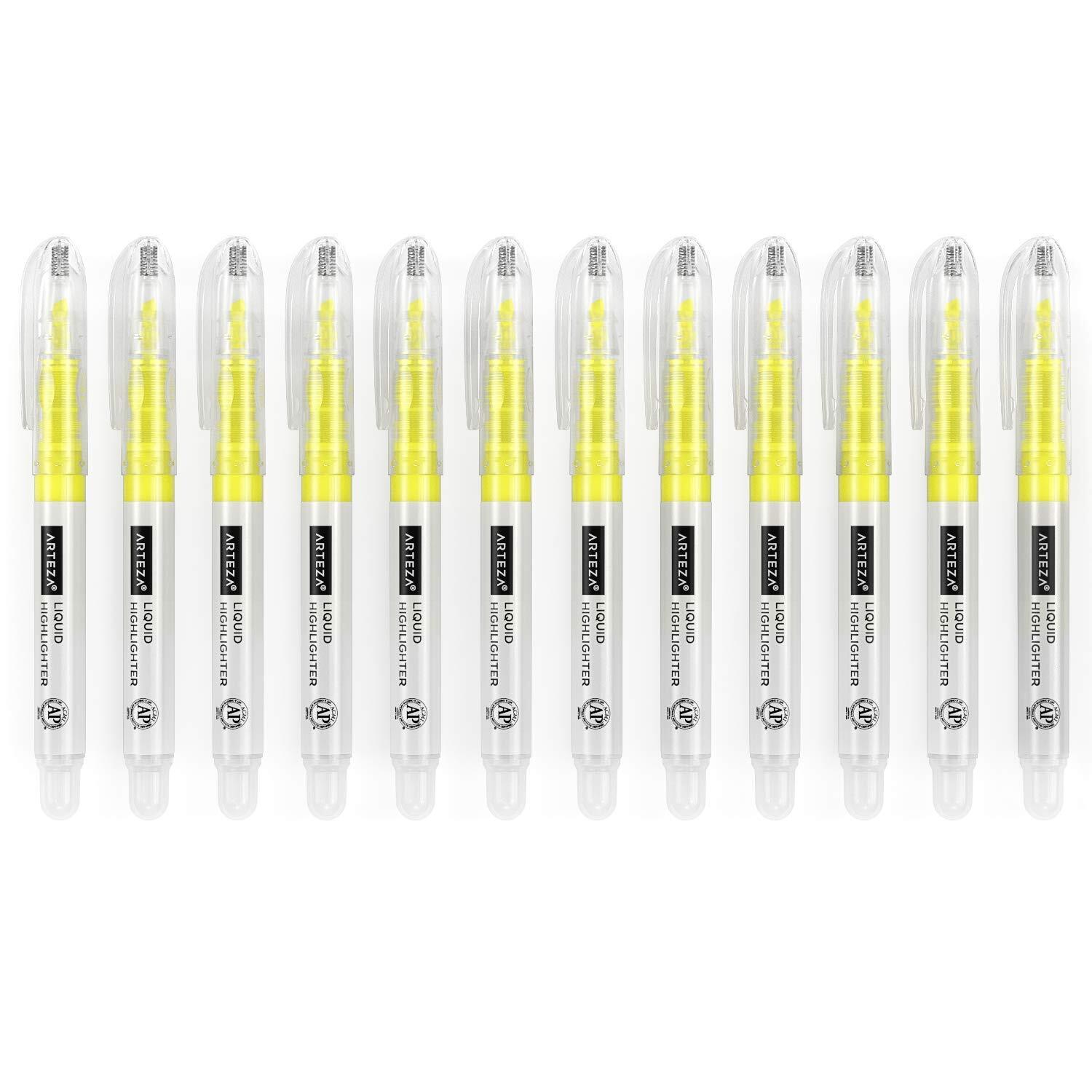 Arteza Liquid Highlighter Pens Set of 12 Narrow Chisel Tip Bulk Pack of ...