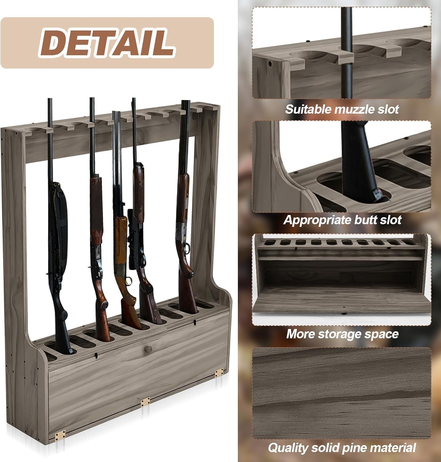 Gun Rack, Ten Gun Wooden Standing Floor Gun Display Rack, Gun Display ...