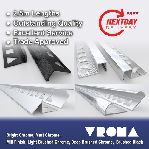 TILE TRIMS VROMA Single Trim, Mix & Match- All Profiles Many Finishes ...