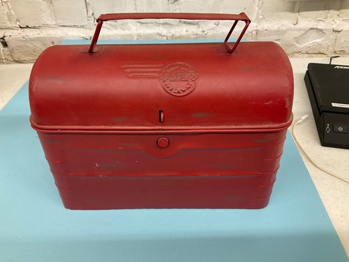 VINTAGE LOOKING (MAIN LINE EXPRESS RAILROAD) RED DOME METAL TOOL BOX ...
