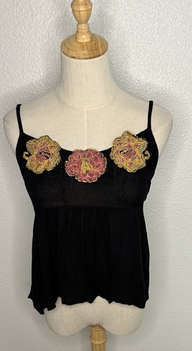 Shyanne Black Embroidered Tank Top Spaghetti String Racerback Size ...