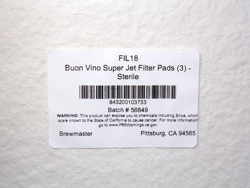 Brewmaster FIL18 Buon Vino Super Jet 0.5µ Filter Pads (3) - Sterile ...
