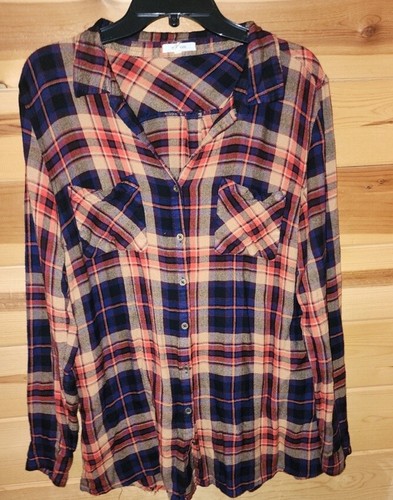 Maurices plaid button down flannel shirt top womens size XL extra large | eBay