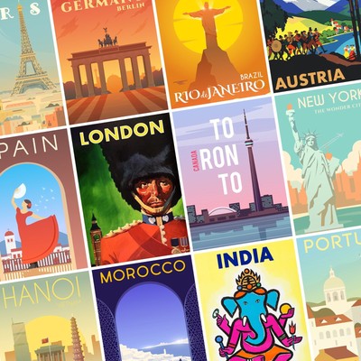 VINTAGE TRAVEL POSTERS City Country Wall Art Retro Print Poster Photo ...