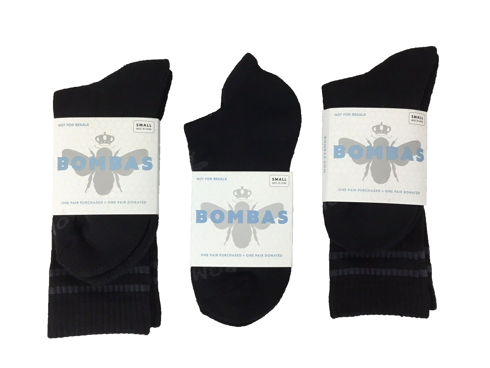 Bombas Lot of 3 Pairs Black Bee Better Socks Size S 2 Pairs Crew + 1 ...