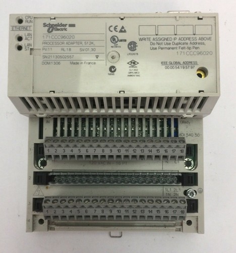 SCHNEIDER 171CCC96020 PROCESSOR ADAPTOR 512K 170ADI54050 INPUT BASE ...